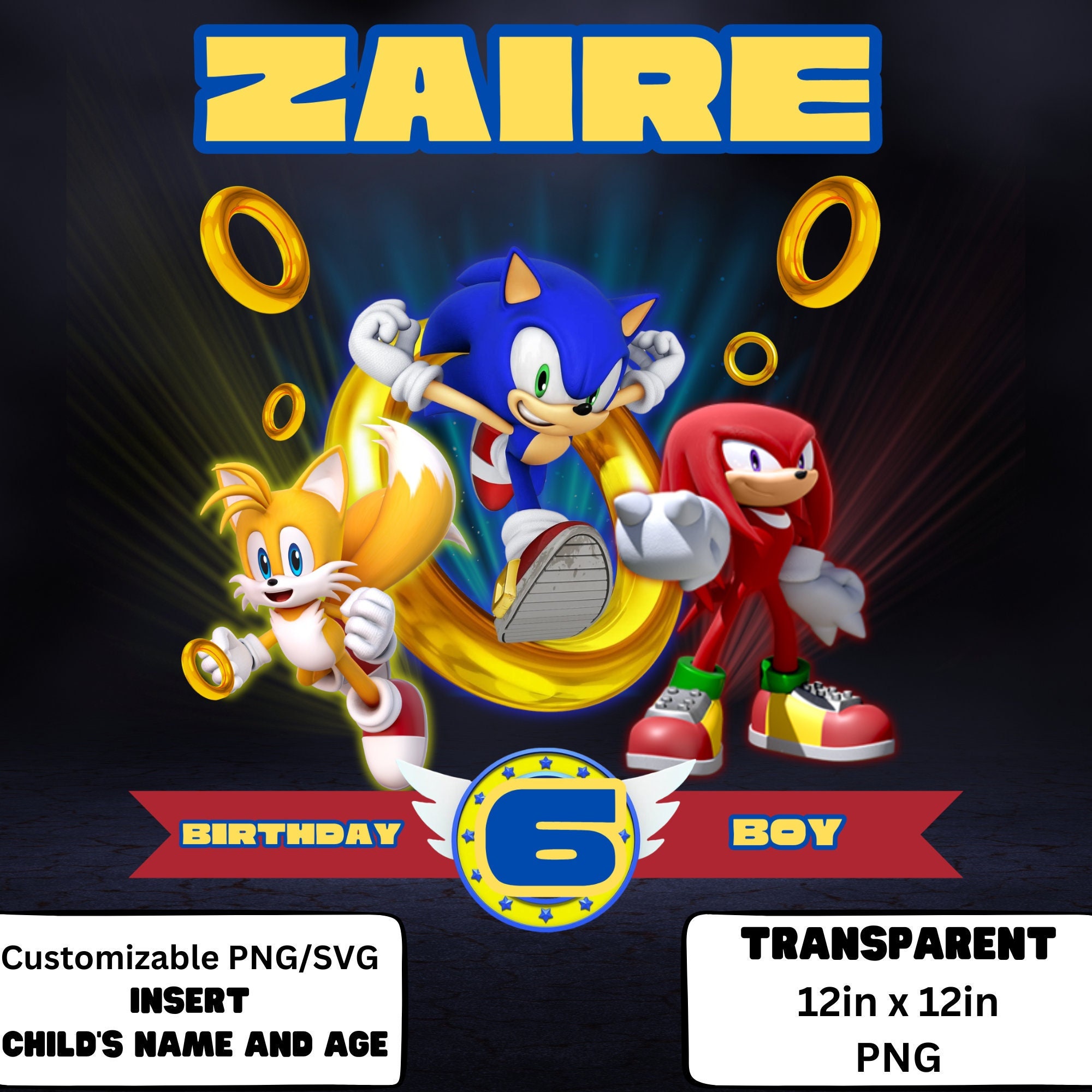 Editable Sonic Birthday PNG, Custom Sonic Name PNG, Sonic Birthday Age ...