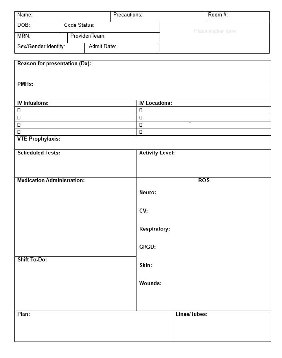 Nurse Shift Sheet - Etsy