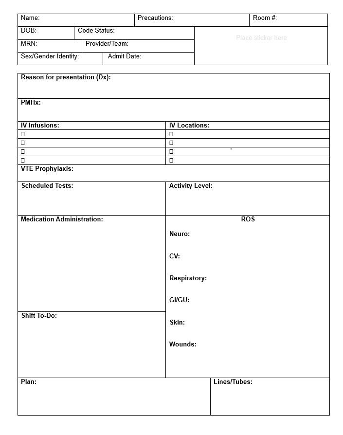 Nurse Shift Sheet - Etsy