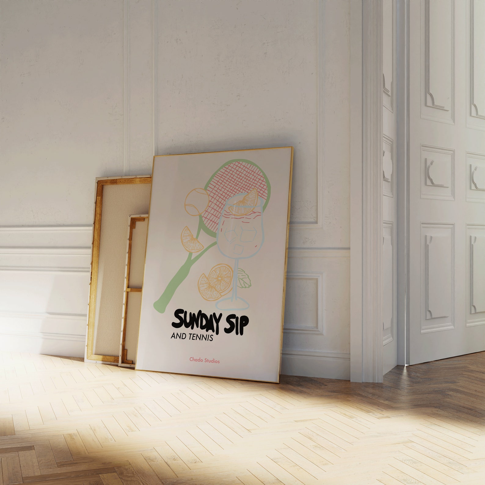 Sunday Sip and Tennis Poster, Minimalistic Print for Home, Typography ...