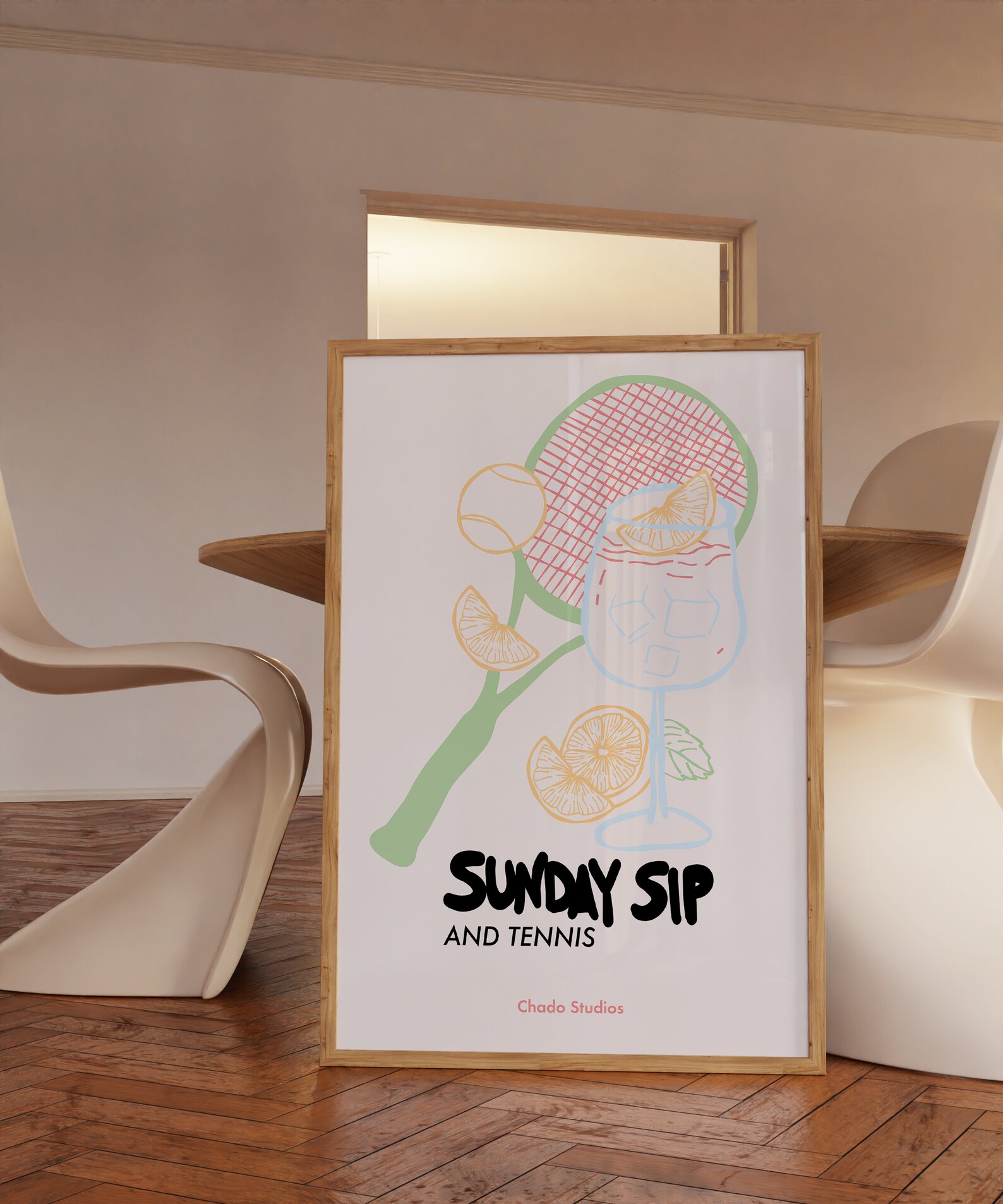 Sunday Sip and Tennis Poster, Minimalistic Print for Home, Typography ...
