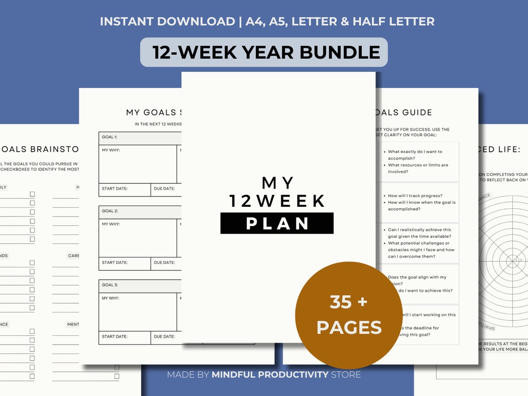 12 Week Year Planner Printable, Digital Quarterly Planner, Instant ...