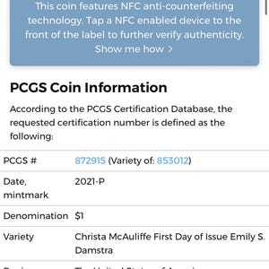 2021 P- Silver Christa Mcauliffe Comm- PCGS- PR70 DCAM- First Day of ...