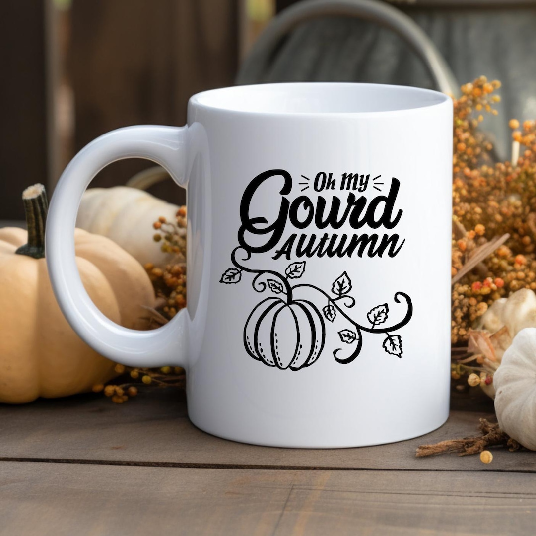Oh My Gourd Autumn White Ceramic Mug 11 & 15 Oz. Fall Coffee Cups ...