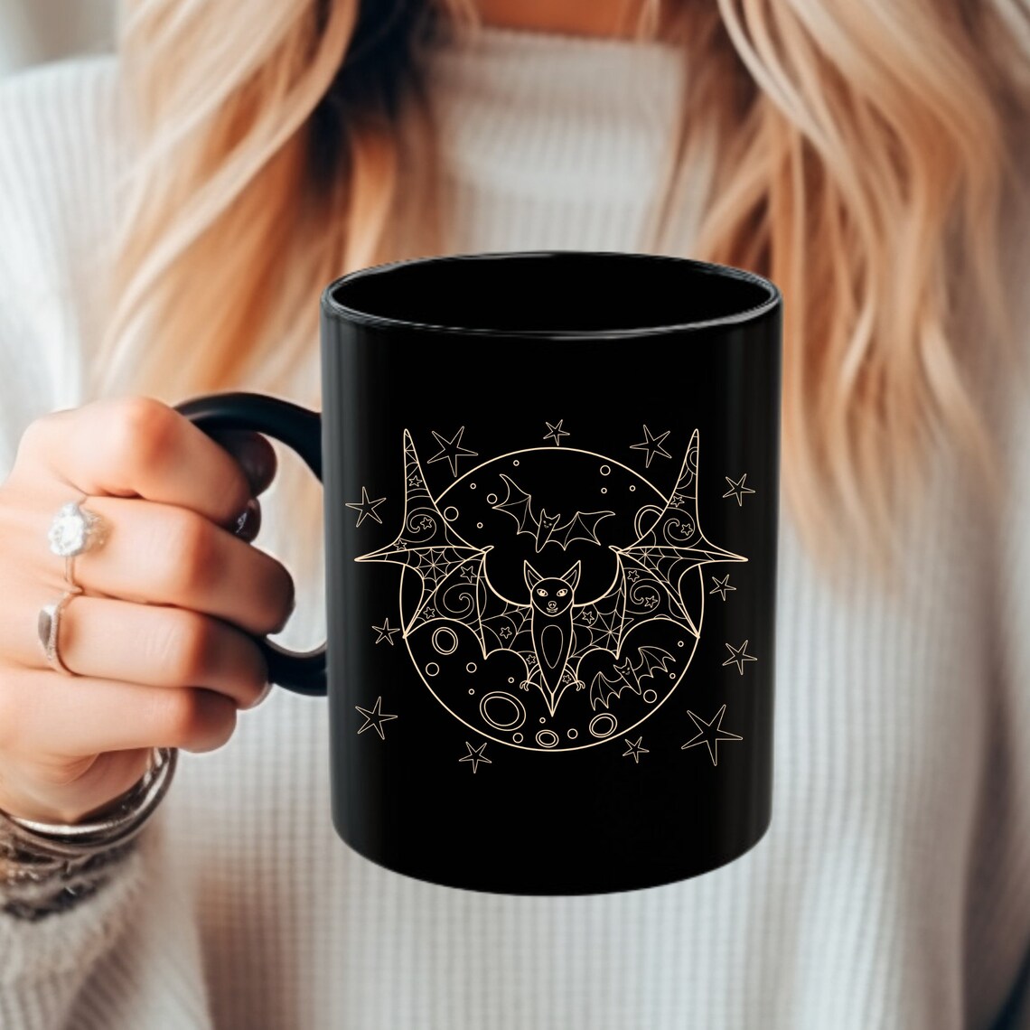 Halloween Bats Black Ceramic Mug 11oz, 15oz Bat Design Mug, Halloween ...