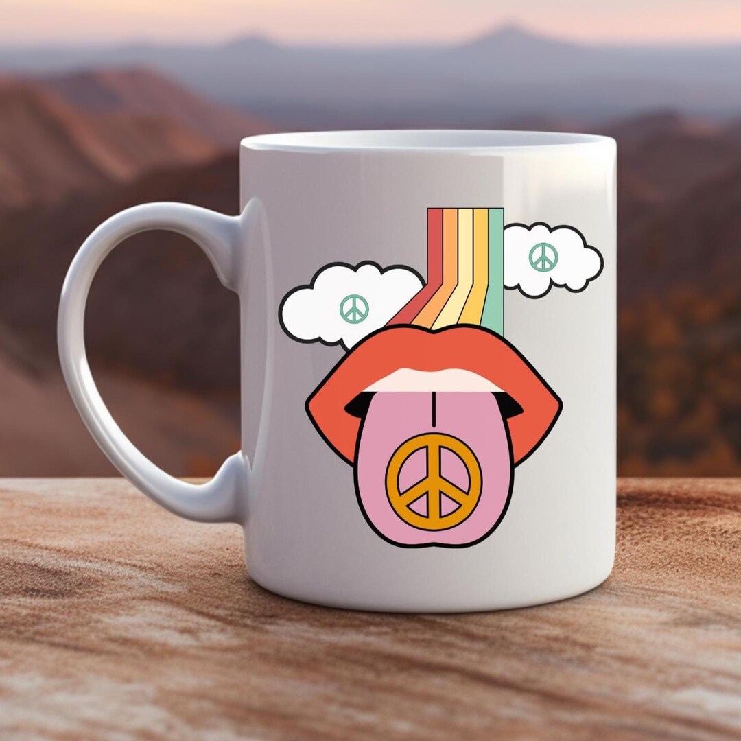 Lips and Peace Sign White Ceramic Mug | 11 Oz. Size - Etsy