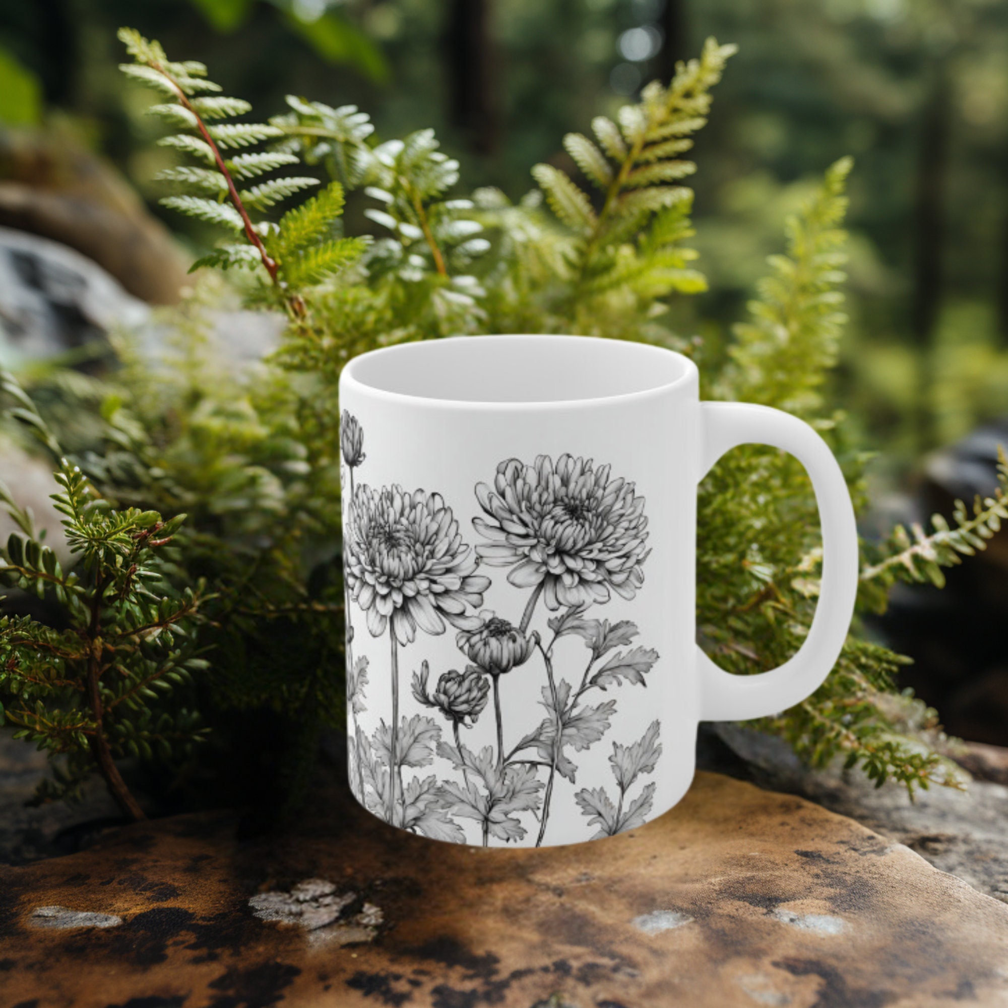November Birth Flower Chrysanthemums Floral Design Mug, 11 Oz. Mug ...