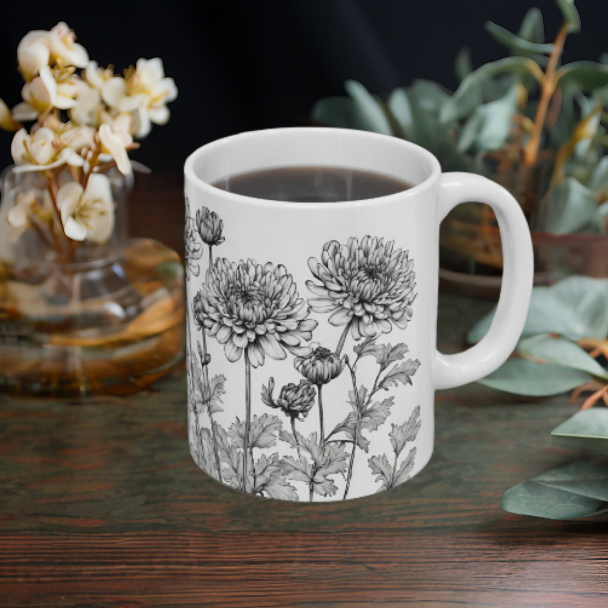 November Birth Flower Chrysanthemums Floral Design Mug, 11 Oz. Mug ...