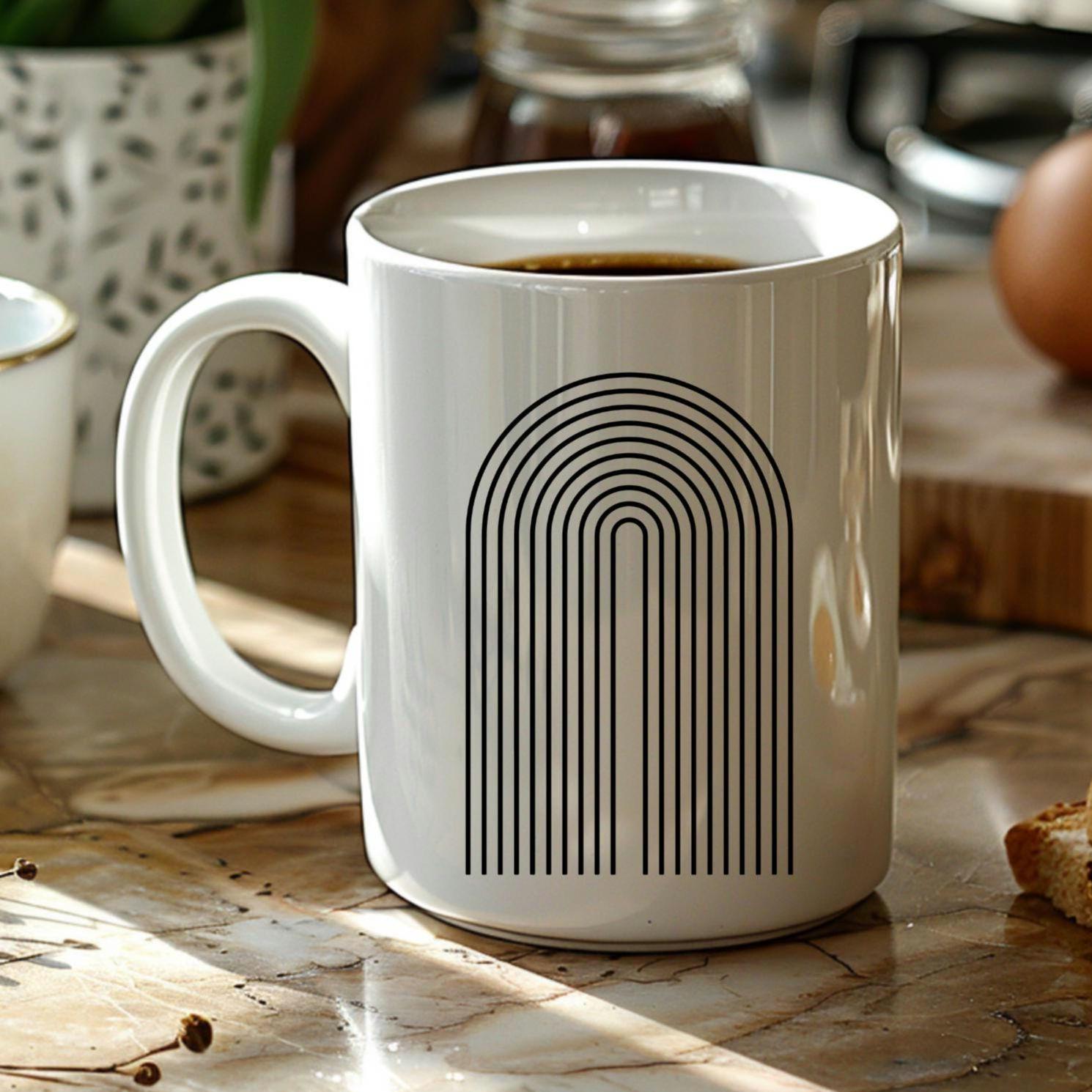 Minimalist Rainbow Ceramic Coffee Mug, Modern Line Art - Etsy