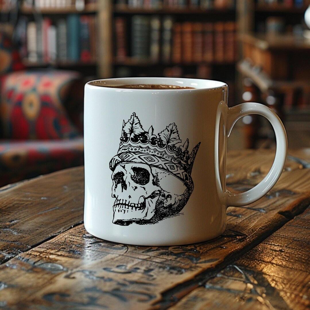 Skull With a Crown 11 Oz. White Coffee Mug, Tattoo Style Coffee Mug ...