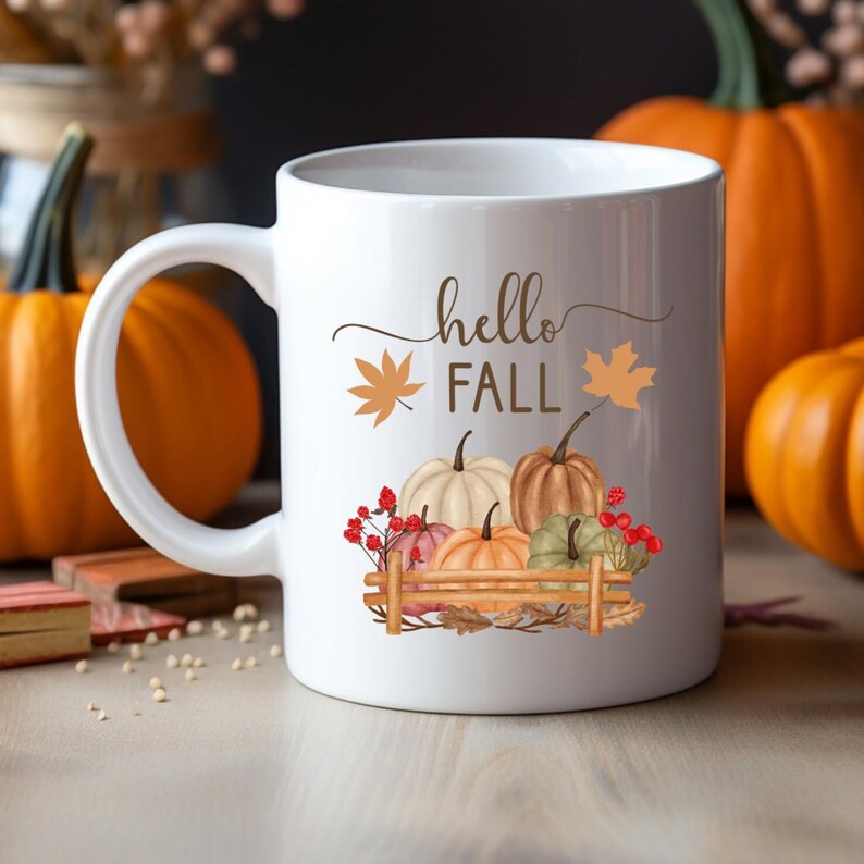 Hello Fall White Ceramic Mug 11 & 15 Oz. Sizes - Etsy