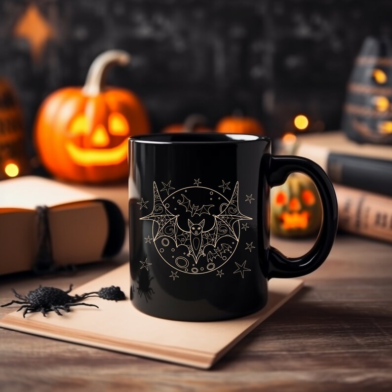 Halloween Bats Black Ceramic Mug 11oz, 15oz Bat Design Mug, Halloween ...