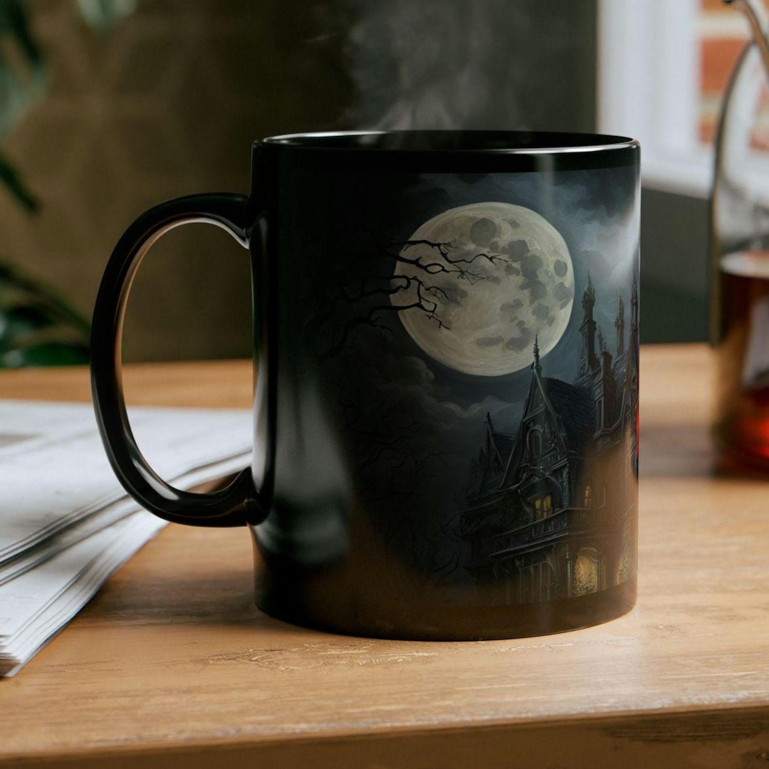 Personalized Gothic Haunted House Mug | Custom Initials, Spooky Decor ...