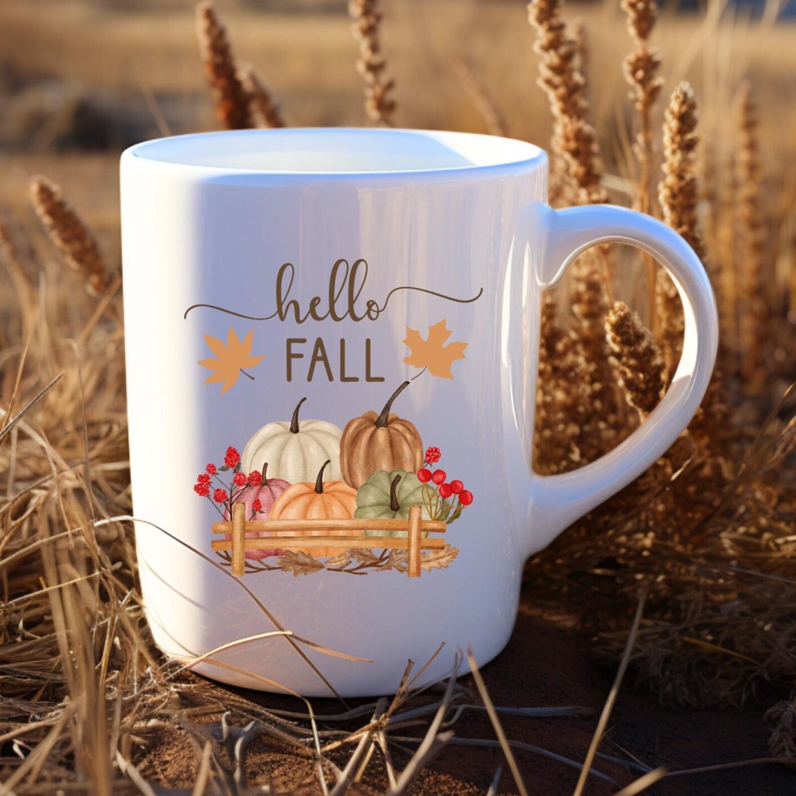 Hello Fall White Ceramic Mug 11 & 15 Oz. Sizes - Etsy