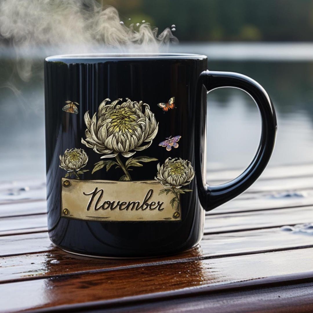 November Birth Flower Terrarium Black Ceramic Mug (11oz, 15oz Sizes) - Etsy