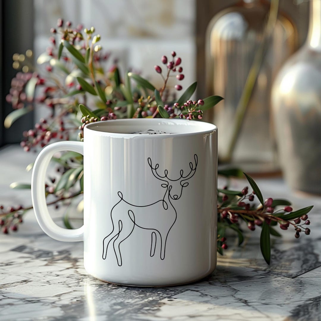 Minimalist Line Art Deer Black & White Ceramic Coffee Mug 11, 15 Oz ...