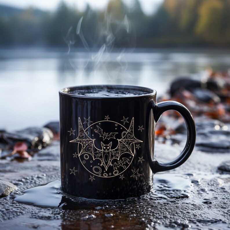 Halloween Bats Black Ceramic Mug 11oz, 15oz Bat Design Mug, Halloween ...