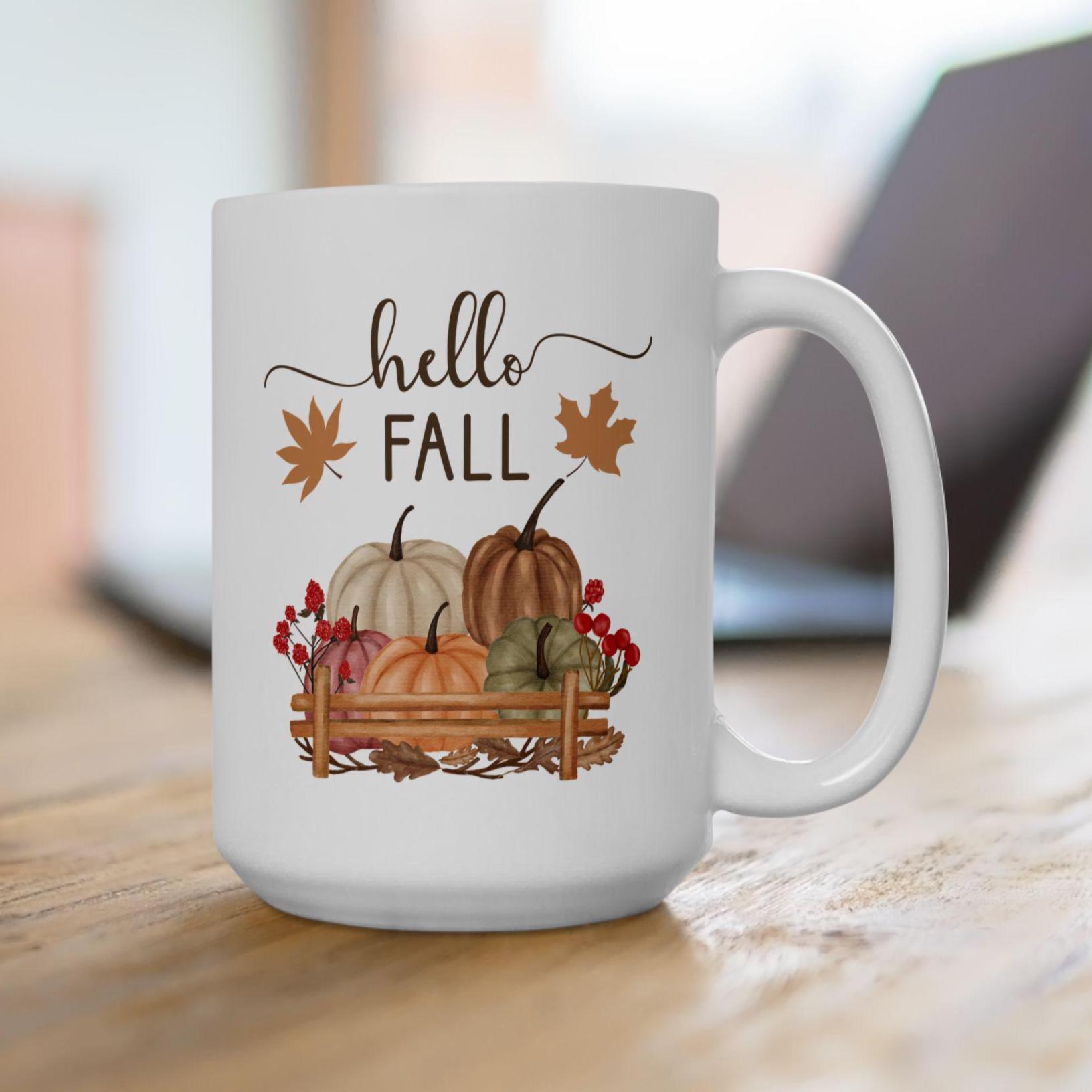 Hello Fall White Ceramic Mug 11 & 15 Oz. Sizes - Etsy