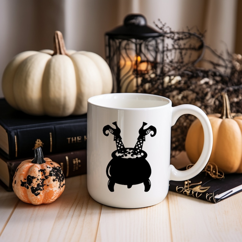 Funny Halloween 11oz White Coffee Mug, Halloween Coffee Cup, Witch Legs ...