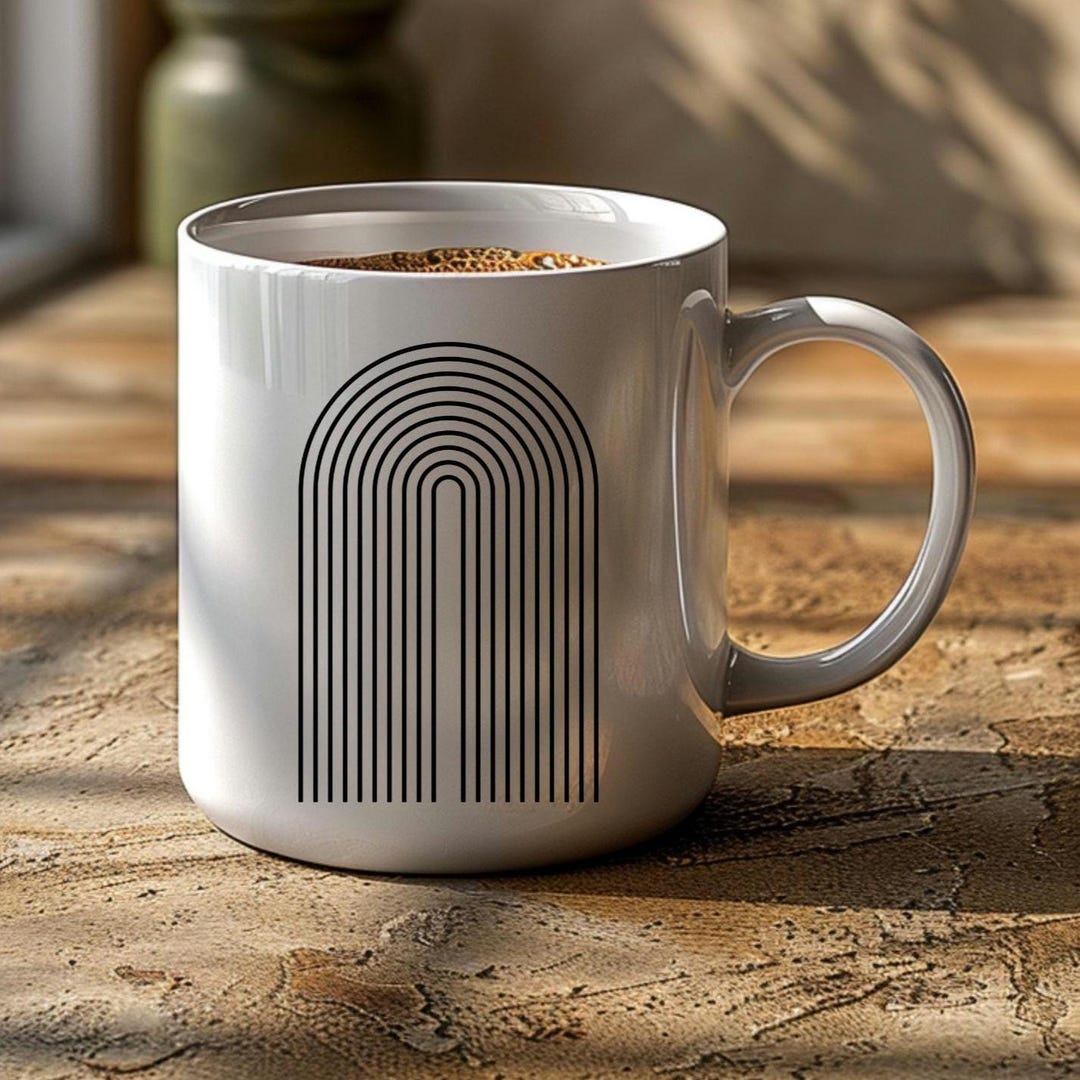 Minimalist Rainbow Ceramic Coffee Mug, Modern Line Art - Etsy