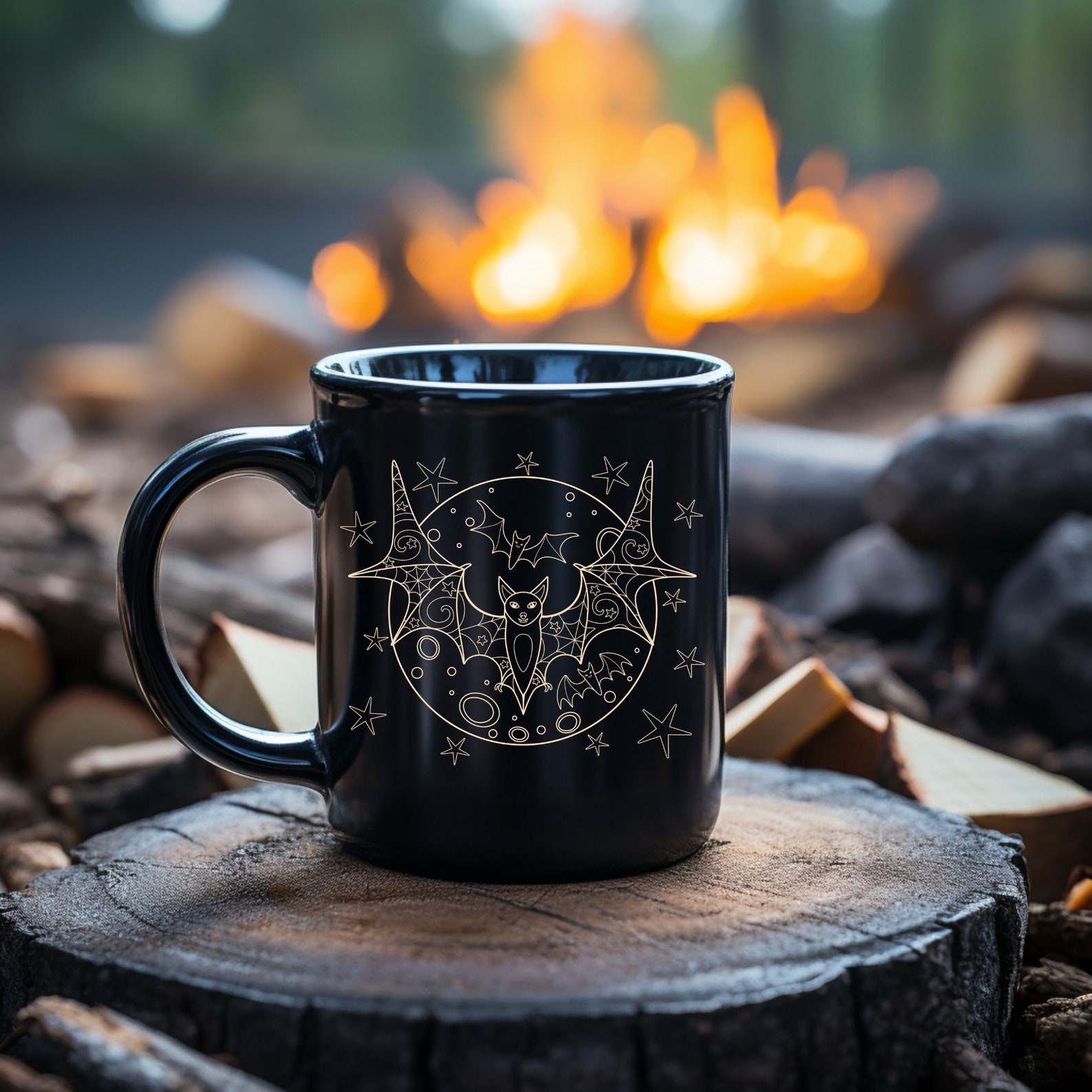 Halloween Bats Black Ceramic Mug 11oz, 15oz Bat Design Mug, Halloween ...