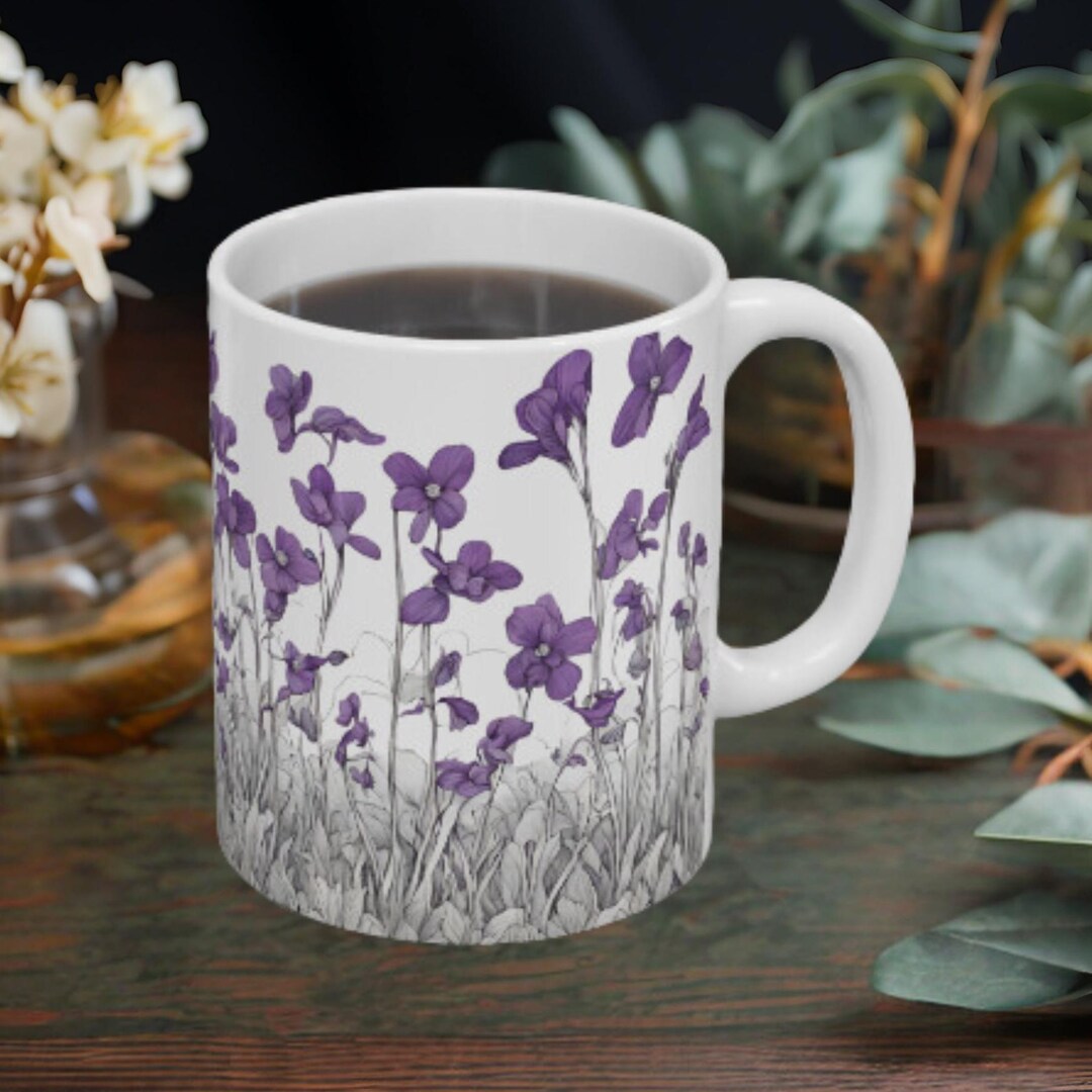 February Birth Flower Violets White Ceramic Mug - Etsy