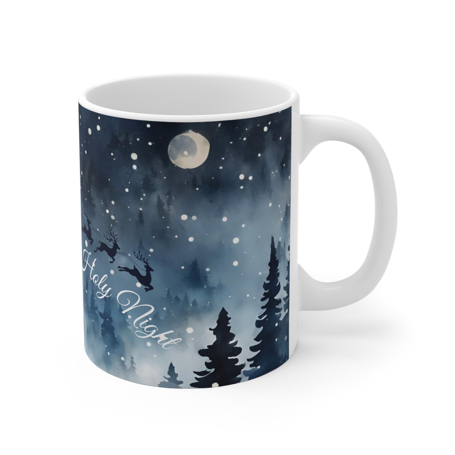 Personalized Silent Night Mug, Christmas Eve Winter Trees, Holiday ...