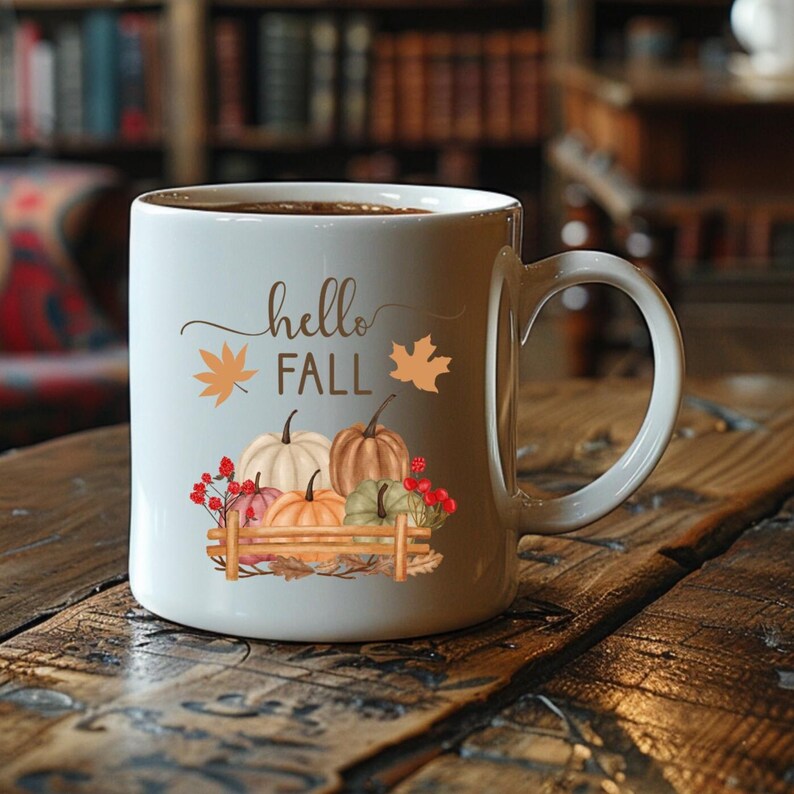 Hello Fall White Ceramic Mug 11 & 15 Oz. Sizes - Etsy