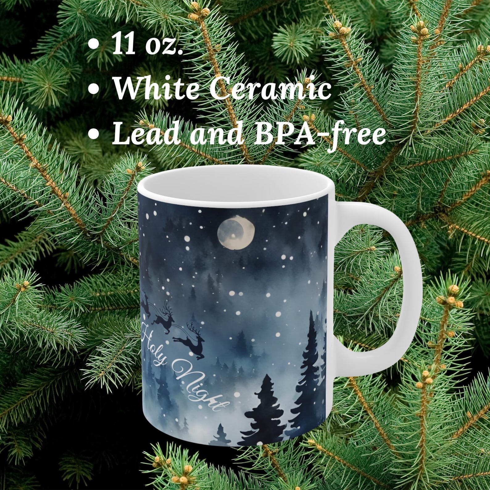 Personalized Silent Night Mug, Christmas Eve Winter Trees, Holiday ...
