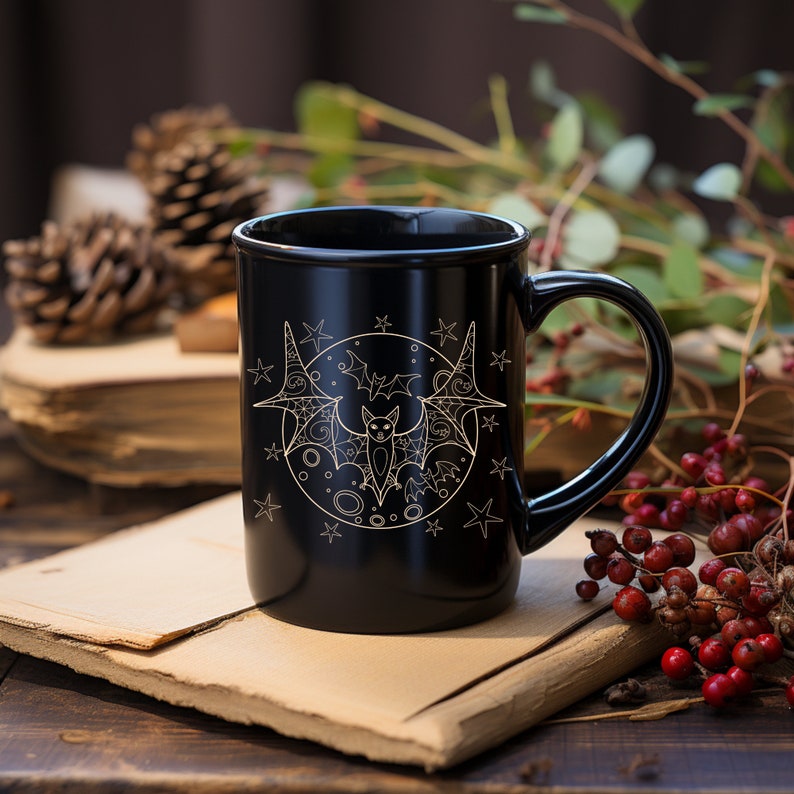 Halloween Bats Black Ceramic Mug 11oz, 15oz Bat Design Mug, Halloween ...
