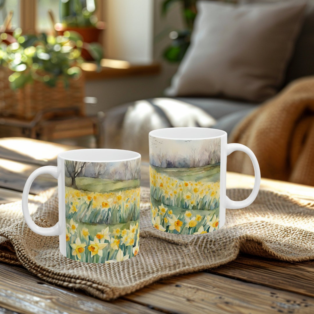 Spring Daffodils Flower Field Watercolor Ceramic Mug 11oz, Easter Gift ...