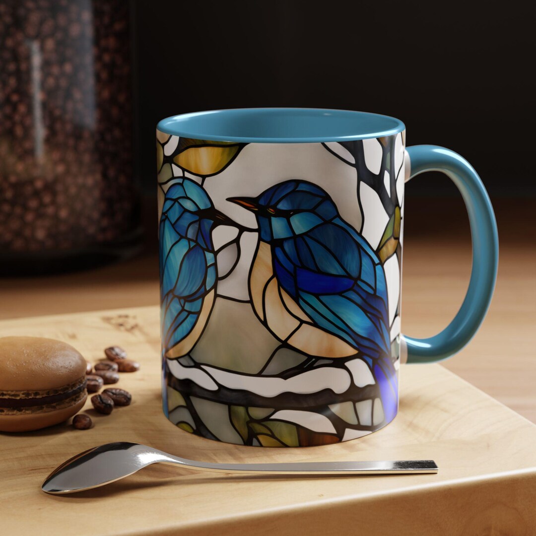 Stained Glass Bluebird Design Coffee Mug, 11 Oz. Colorful Bird Mug ...