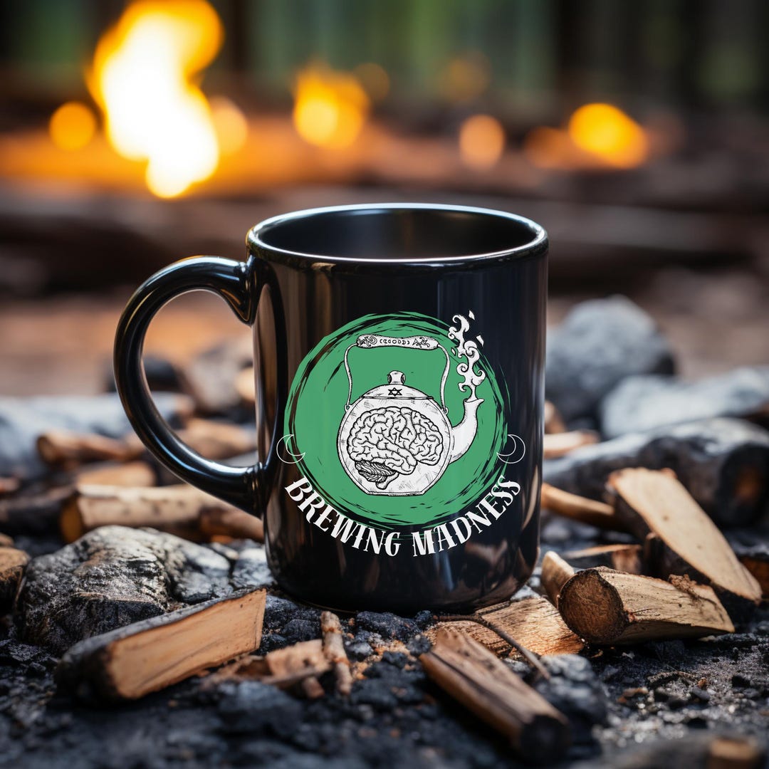 Brewing Madness Gothic Brain and Teakettle Black Ceramic Mug (11oz ...