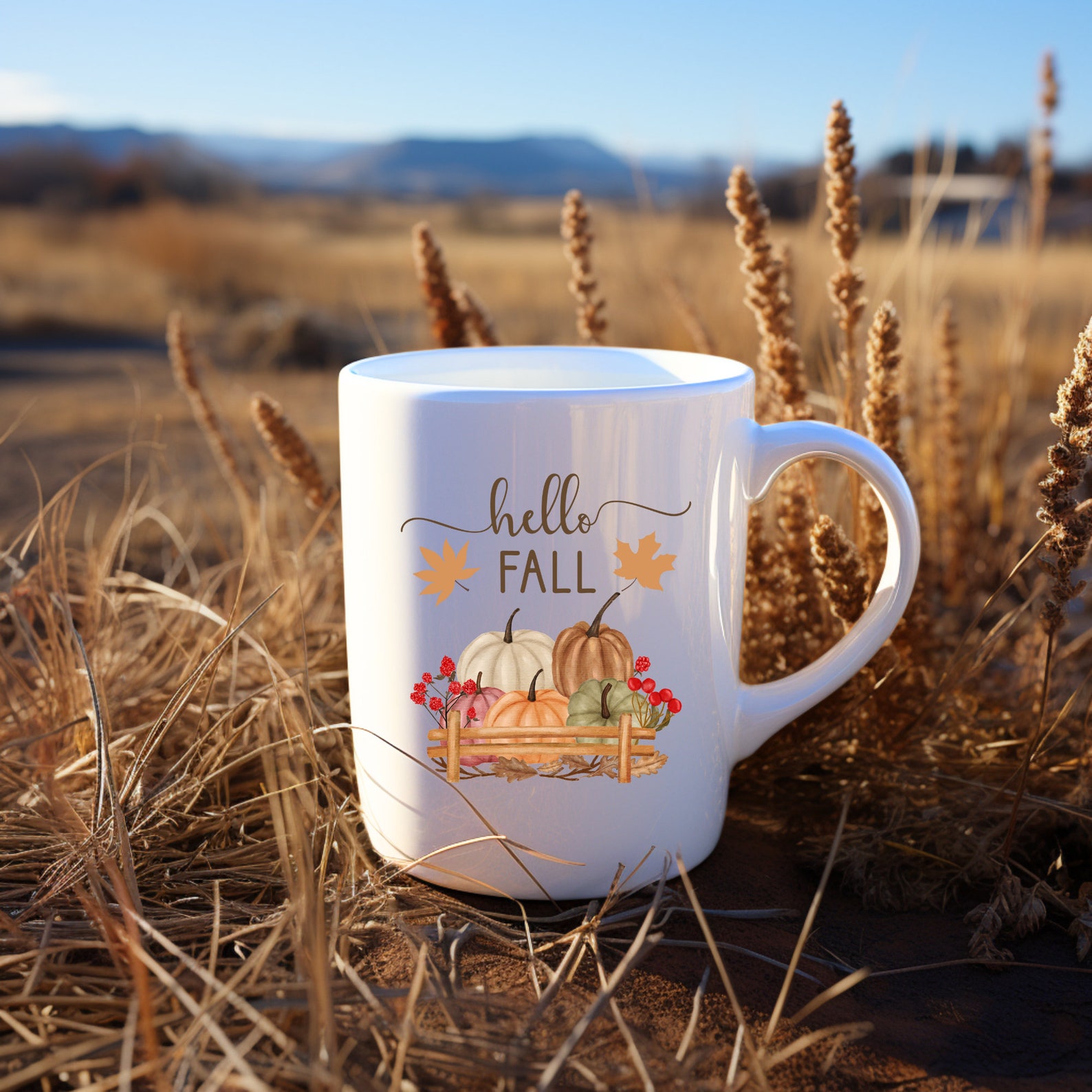 Hello Fall White Ceramic Mug 11 & 15 Oz., Hello Fall Coffee Cups ...