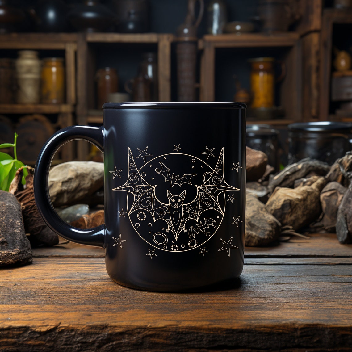 Halloween Bats Black Ceramic Mug 11oz, 15oz Bat Design Mug, Halloween ...