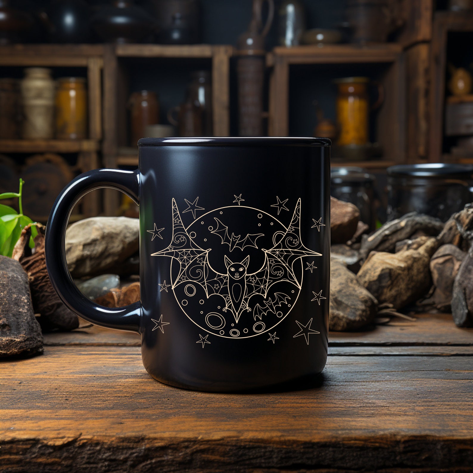 Halloween Bats Black Ceramic Mug 11oz, 15oz Bat Design Mug, Halloween ...