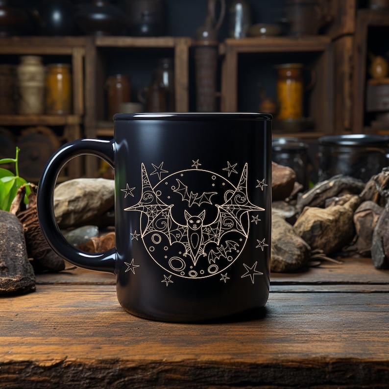 Halloween Bats Black Ceramic Mug 11oz, 15oz Bat Design Mug, Halloween ...
