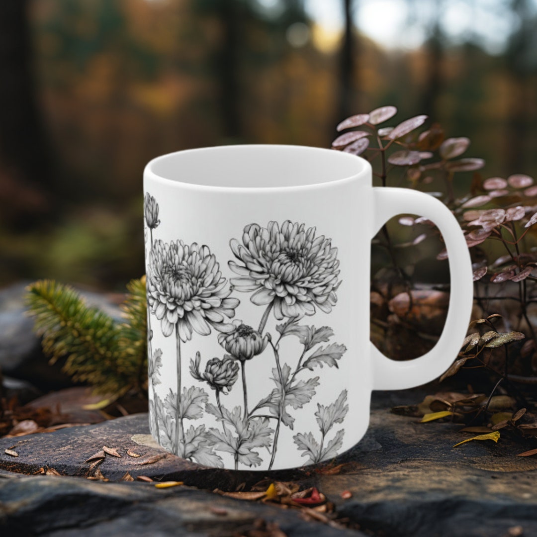 November Birth Flower Chrysanthemums Floral Design Mug 11 Oz. | Gift ...