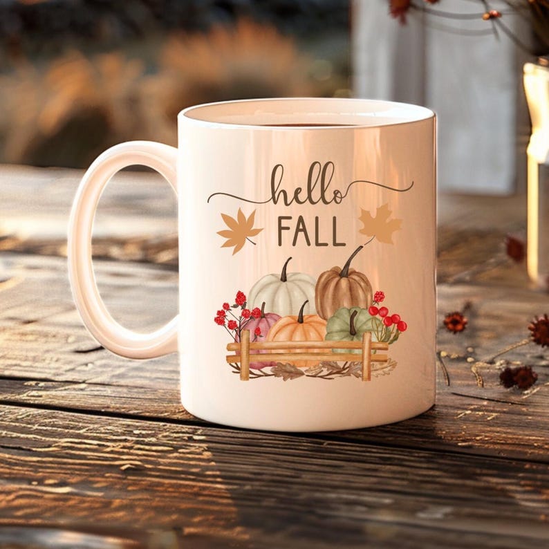 Hello Fall White Ceramic Mug 11 & 15 Oz. Sizes - Etsy