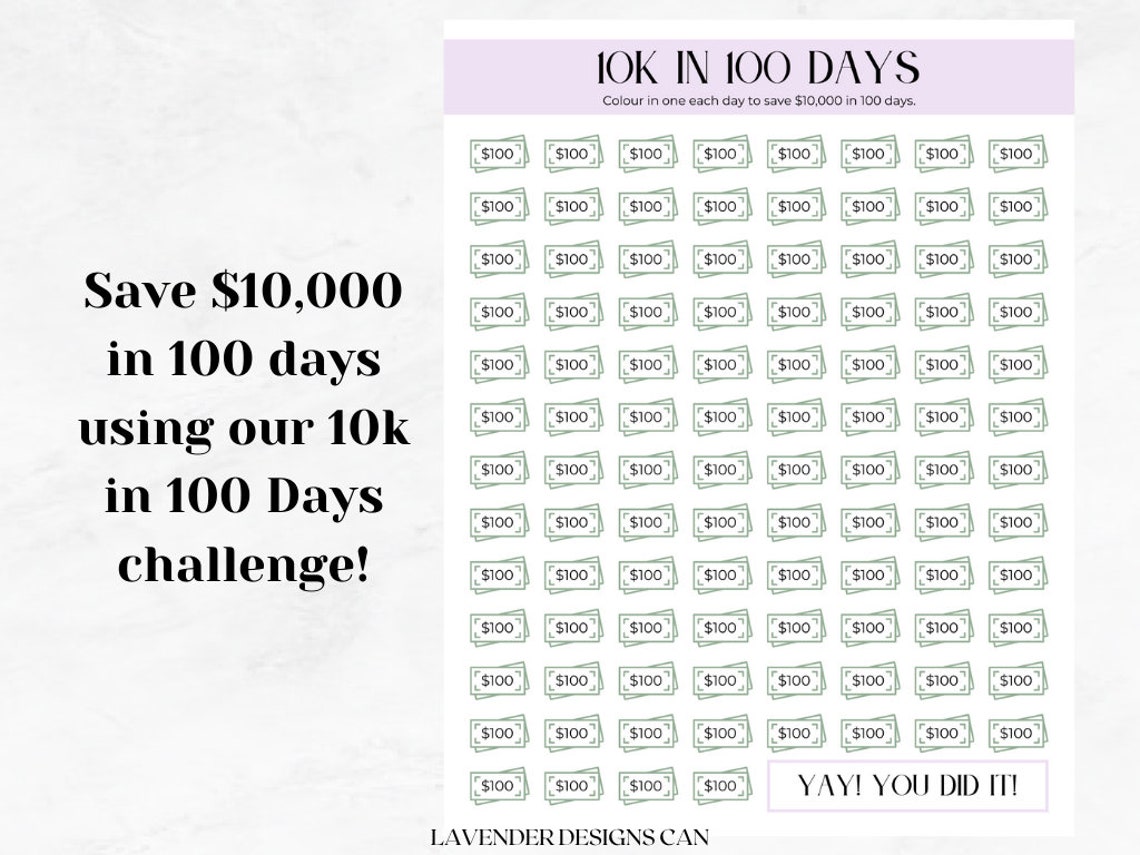 10k Savings Challenge, 10k in 100 Days, 10000 Savings Challenge ...