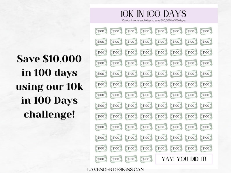 10k Savings Challenge, 10k in 100 Days, 10000 Savings Challenge, Biweekly Savings Challenge ...