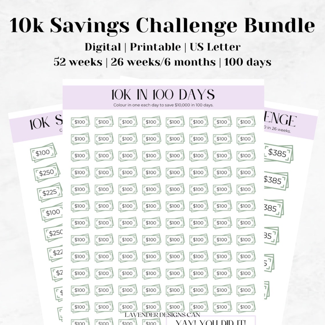 10k Savings Challenge, 10k in 100 Days, 10000 Savings Challenge ...