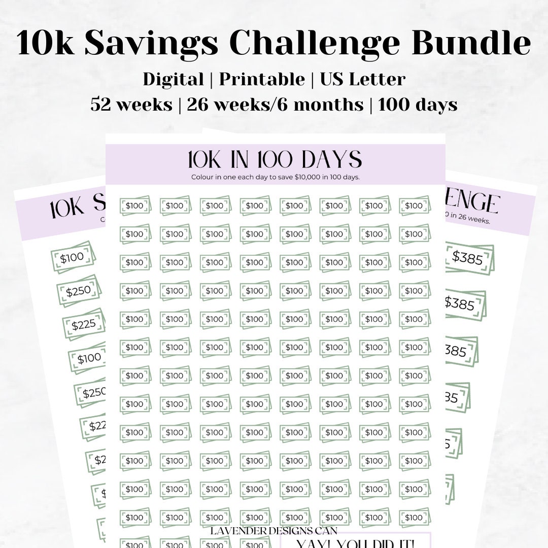 10k Savings Challenge, 10k in 100 Days, 10000 Savings Challenge ...
