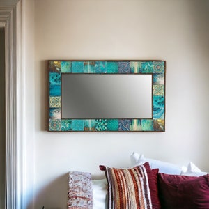 Wall Hanging Mirror, Turkish Handcrafted Blue Tile Ceramic Stone Large ...