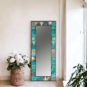Wall Hanging Mirror, Turkish Handcrafted Green Tile Ceramic Stone Large ...