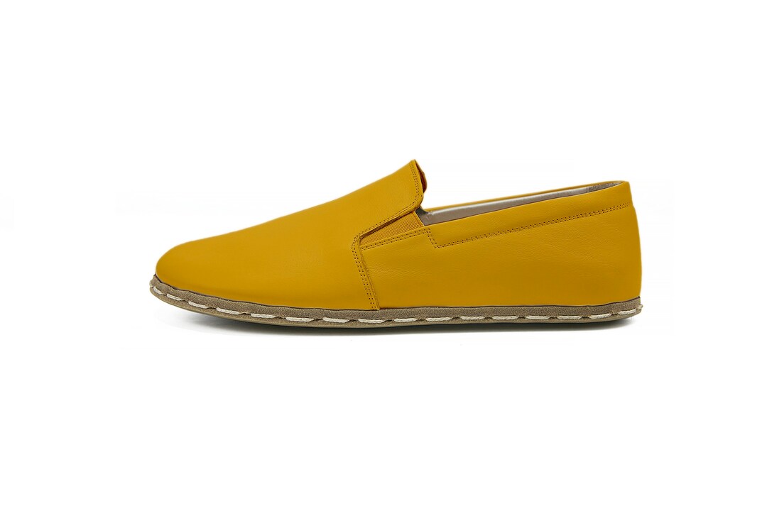 Women's Handmade Mustard Barefoot Zero Drop Sole Slip-ons - Organic ...