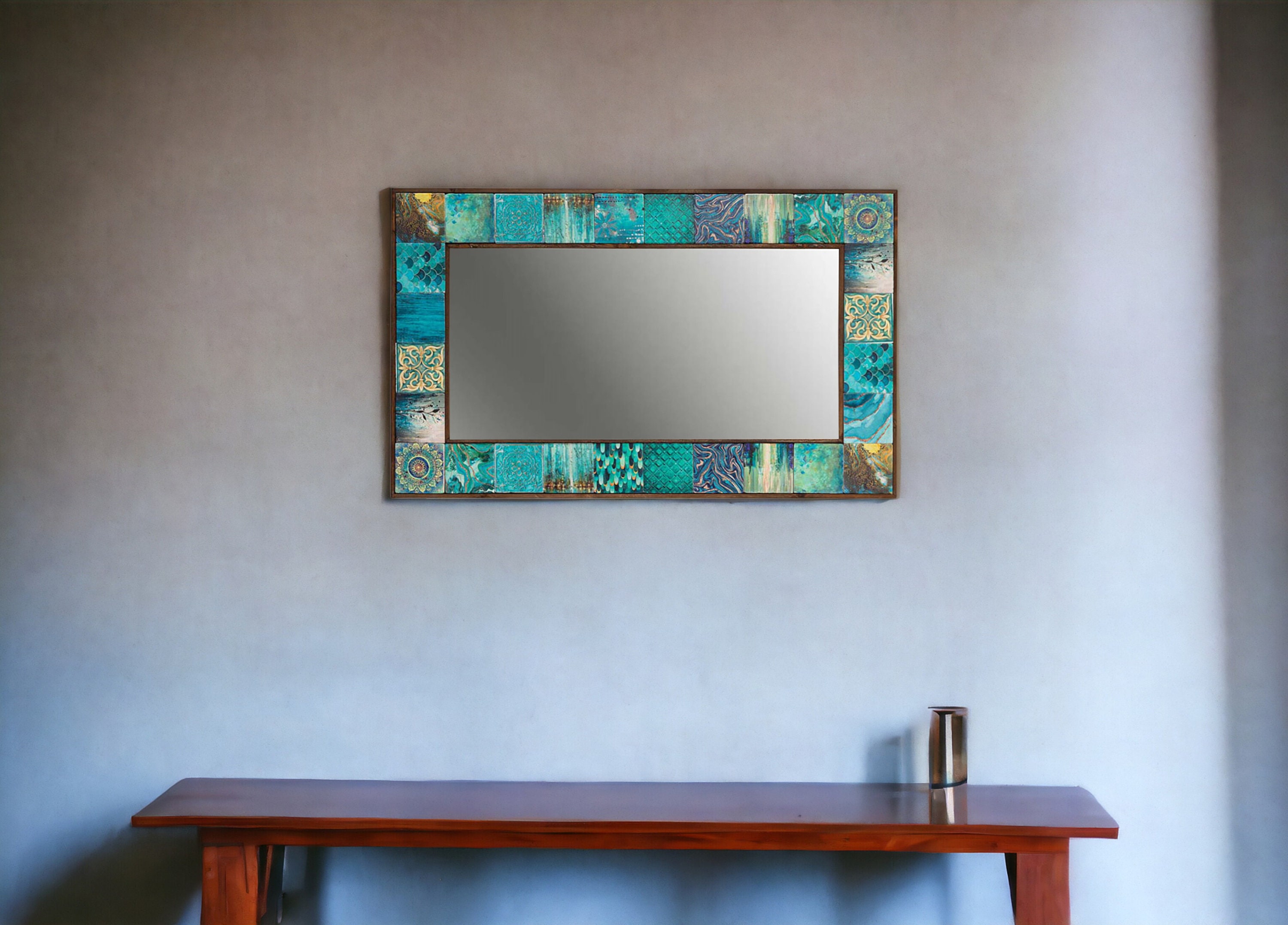 Wall Hanging Mirror, Turkish Handcrafted Blue Tile Ceramic Stone Large ...