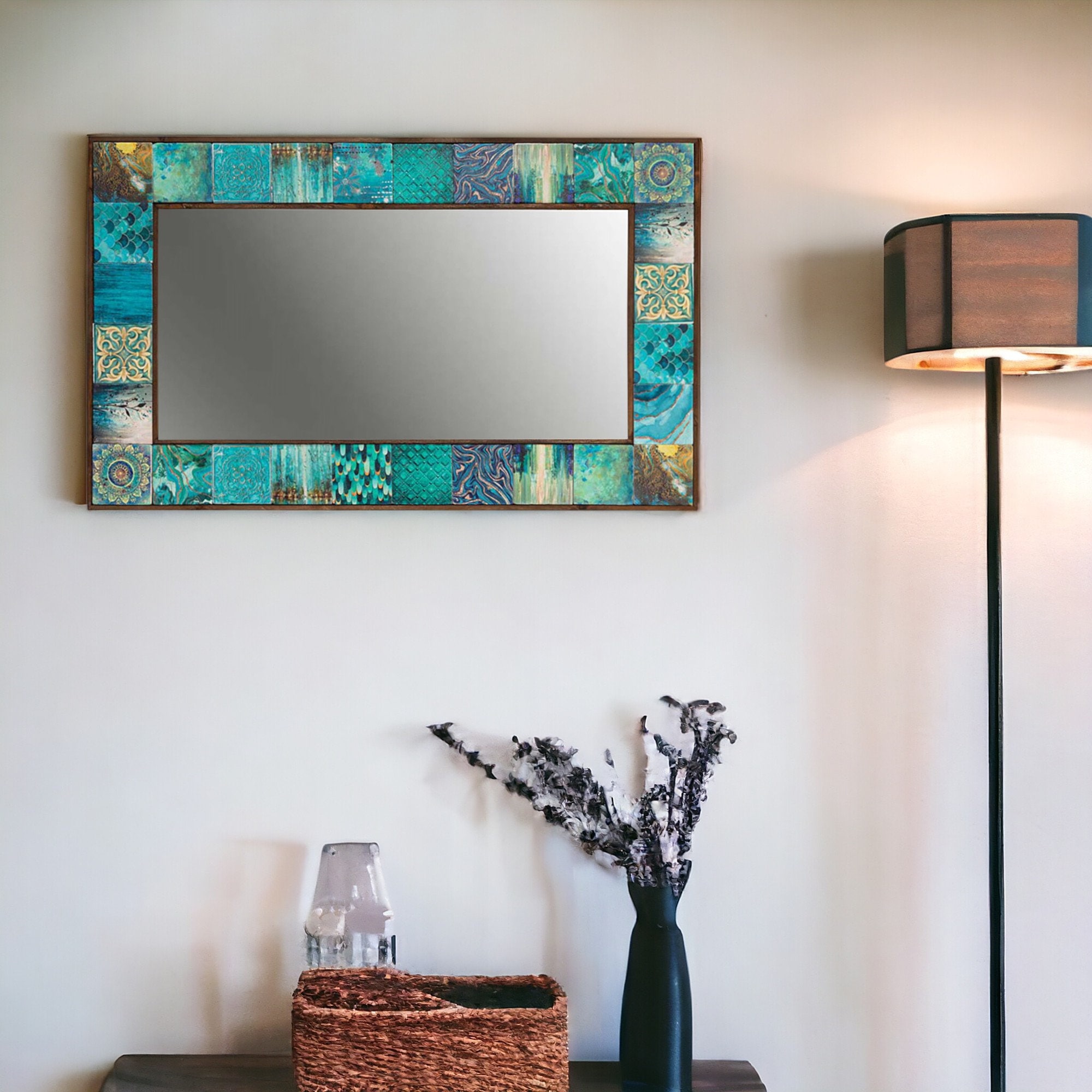 Wall Hanging Mirror, Turkish Handcrafted Blue Tile Ceramic Stone Large ...