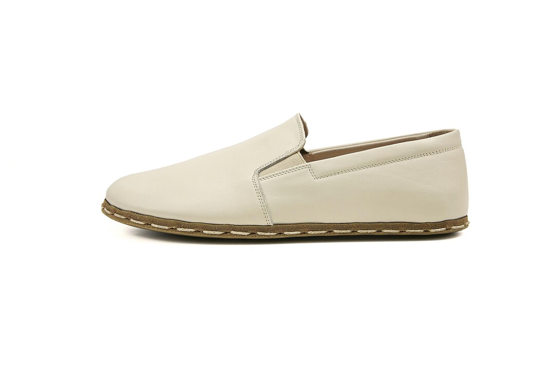 Women's Handmade Cream Barefoot Zero Drop Sole Slip-ons - Organic ...