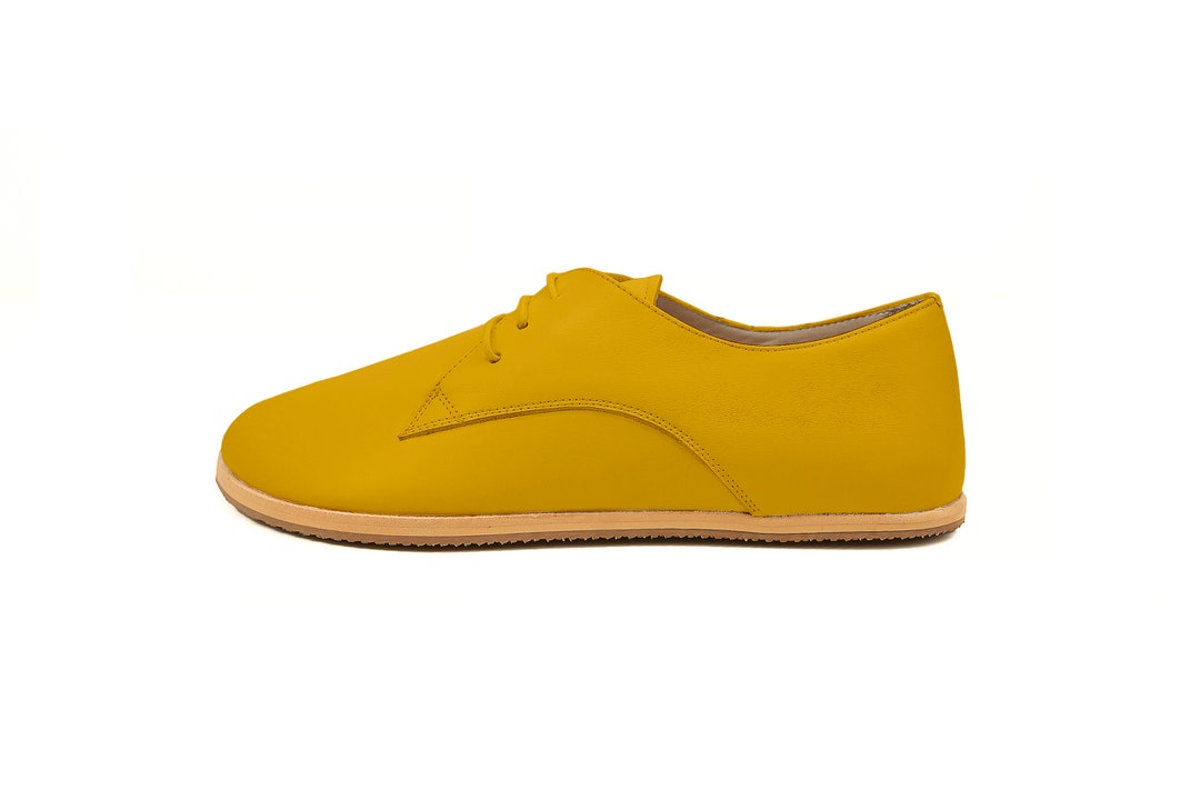 Men's Handmade Barefoot Oxford Mustard Tie Shoes - Zero Drop Sole Tie ...